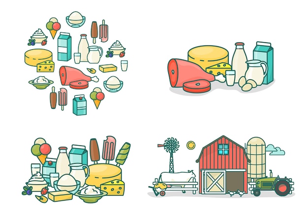 Premium Vector | Fresh dairy farm product isolated vector set Premium Vector | Fresh dairy farm product isolated vector set