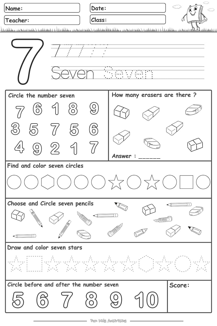 Premium Vector | Fun learning number 7 black white Premium Vector | Fun learning number 7 black white
