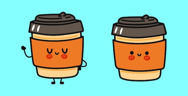 Premium Vector Funny Cute Happy Coffee Paper Cup Characters Bundle Set