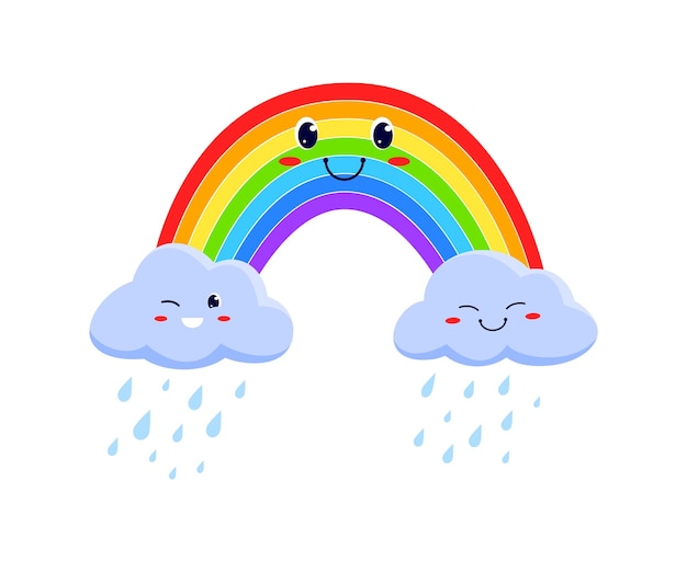 Premium Vector Funny Rainbow And Rainy Clouds Cartoon Characters