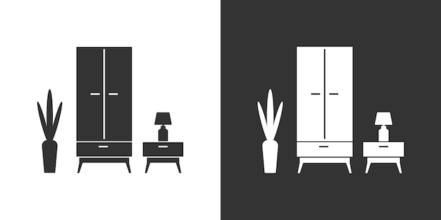 Premium Vector | Furniture interior flat icon black and white vector icons Premium Vector | Furniture interior flat icon black and white vector icons