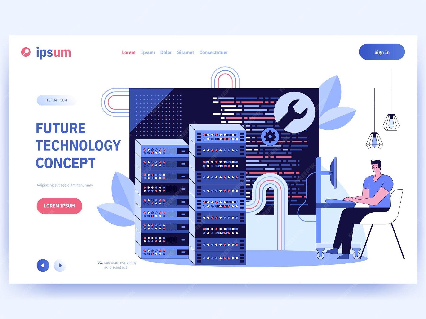 Premium Vector | Future technology concept banner template man programmer coding at computer ...