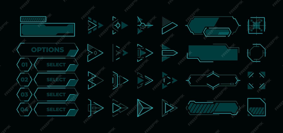 Premium Vector | Futuristic menu elements hud buttons frames arrows and ...