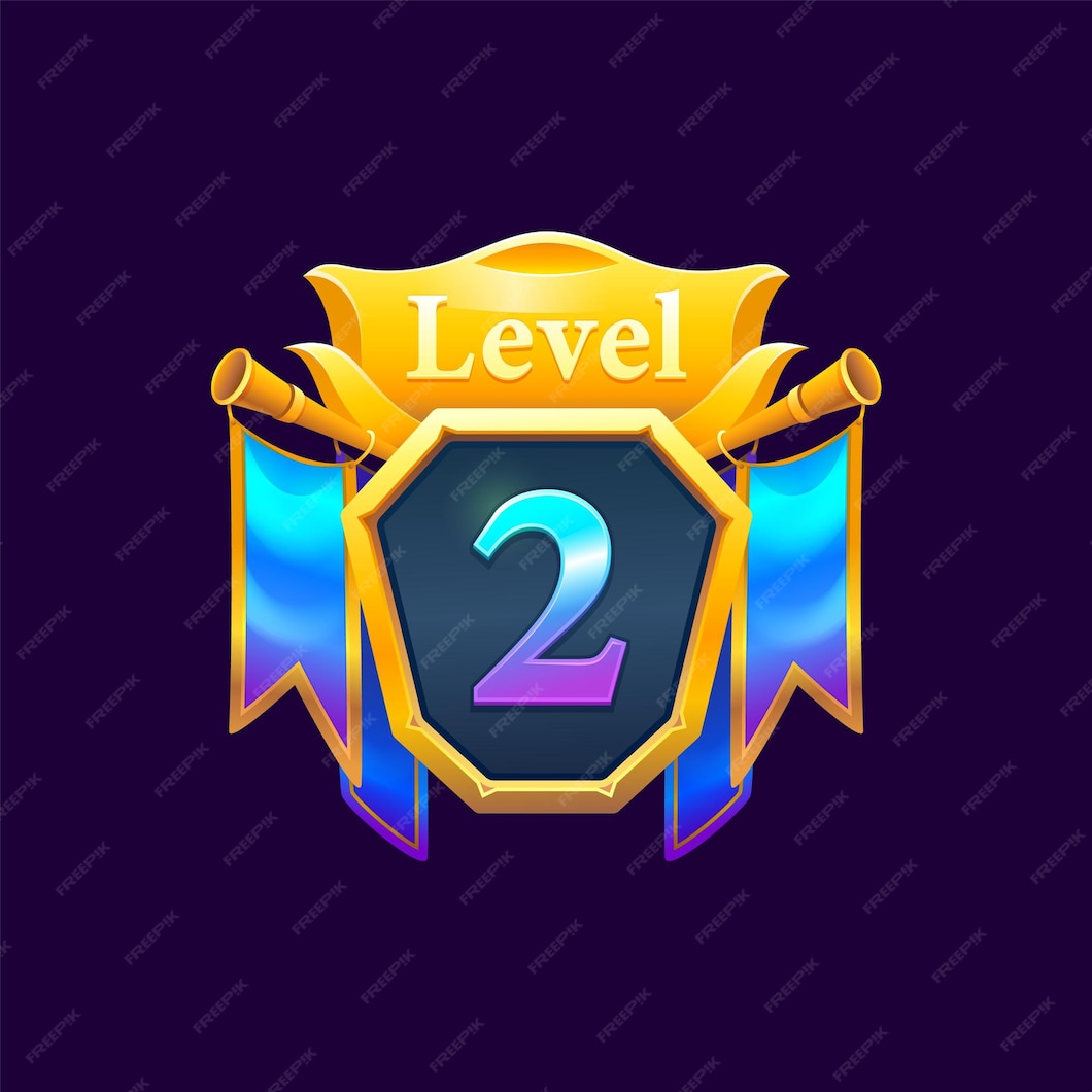 Premium Vector Game Level Badge For Gui Interface Golden Banner With Flags Vector Icon 2 Level