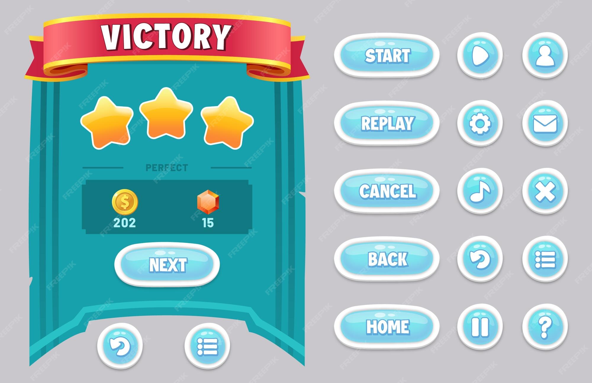 Premium Vector | Game ui kit. set of score pop-up, icons and buttons with editable text effect ...