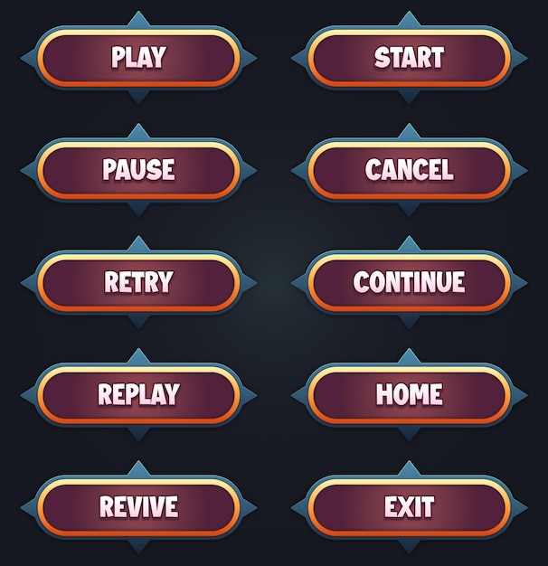 Premium Vector Game Ui Set Of Brown Buttons With Editable Text Effect Gui To Build 2d Games