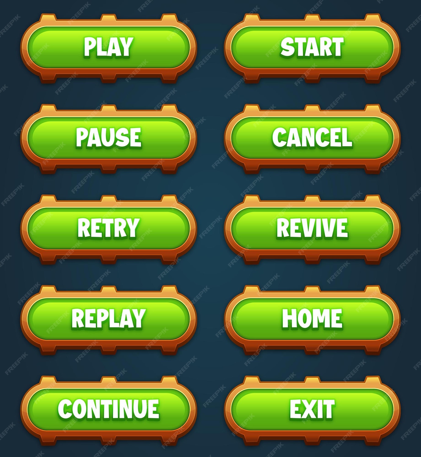 Premium Vector | Game ui set of green buttons with editable text effect gui to build 2d games ...