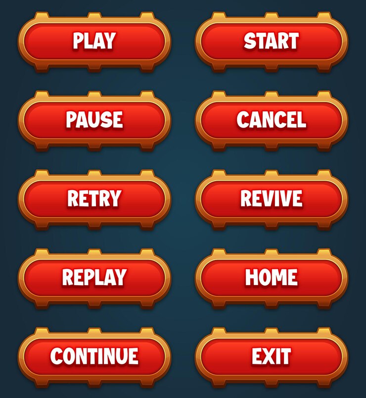 Premium Vector | Game ui set of red buttons with editable text effect ...