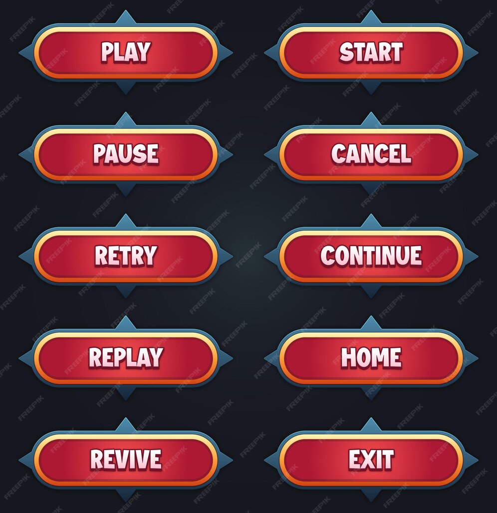 Premium Vector | Game ui set of red buttons with editable text effect gui to build 2d games game ...