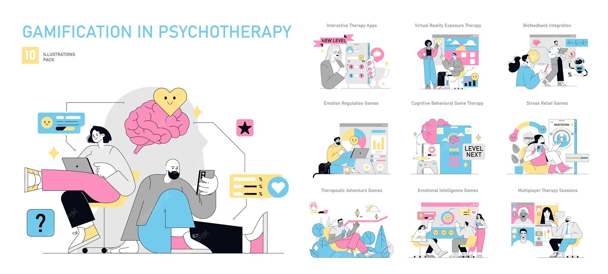 Premium Vector | Gamification in psychotherapy set digital tools ... Premium Vector | Gamification in psychotherapy set digital tools ...
