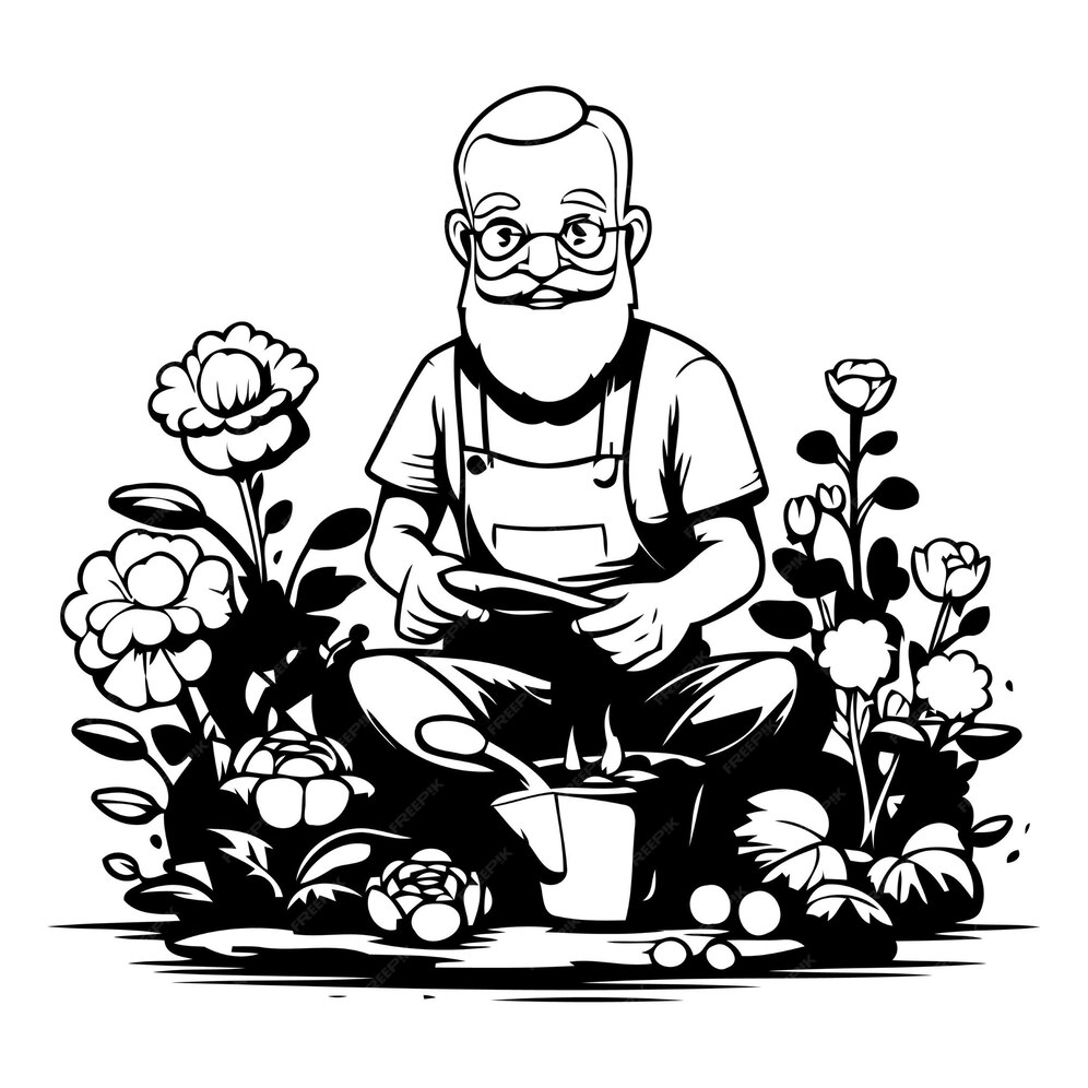 Premium Vector Gardener With A Watering Can And Flowers Vector