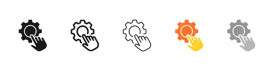 Premium Vector | Gears click line icon instruction configuration file book scroll adjust install ...