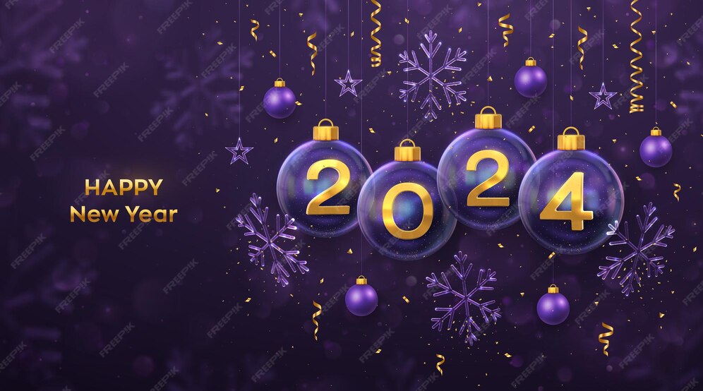 Gelukkig Nieuwjaar 2024 Gouden cijfers 2024 in transparant glas ballen ... Gelukkig Nieuwjaar 2024 Gouden cijfers 2024 in transparant glas ballen ...
