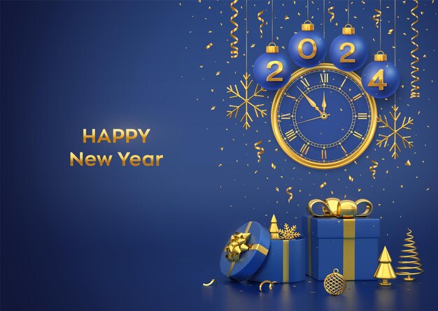 Gelukkig nieuwjaar 2024 hangende gouden metalen cijfers 2024 met ... Gelukkig nieuwjaar 2024 hangende gouden metalen cijfers 2024 met ...