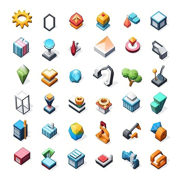Premium Vector | Geometric Vector Isometric Icons On White Background Premium Vector | Geometric Vector Isometric Icons On White Background
