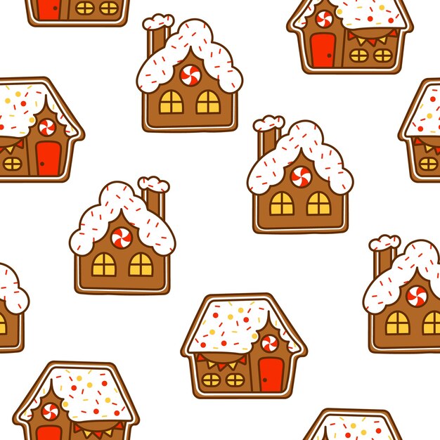 Premium Vector | Gingerbread Christmas house Seamless pattern Premium Vector | Gingerbread Christmas house Seamless pattern