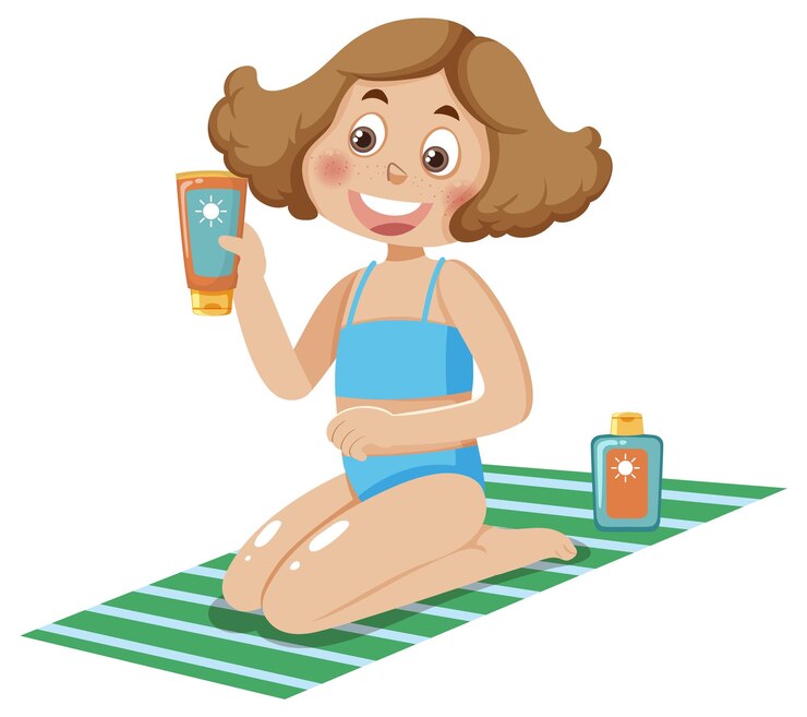 Premium Vector A Girl Applying Sunscreen Lotion