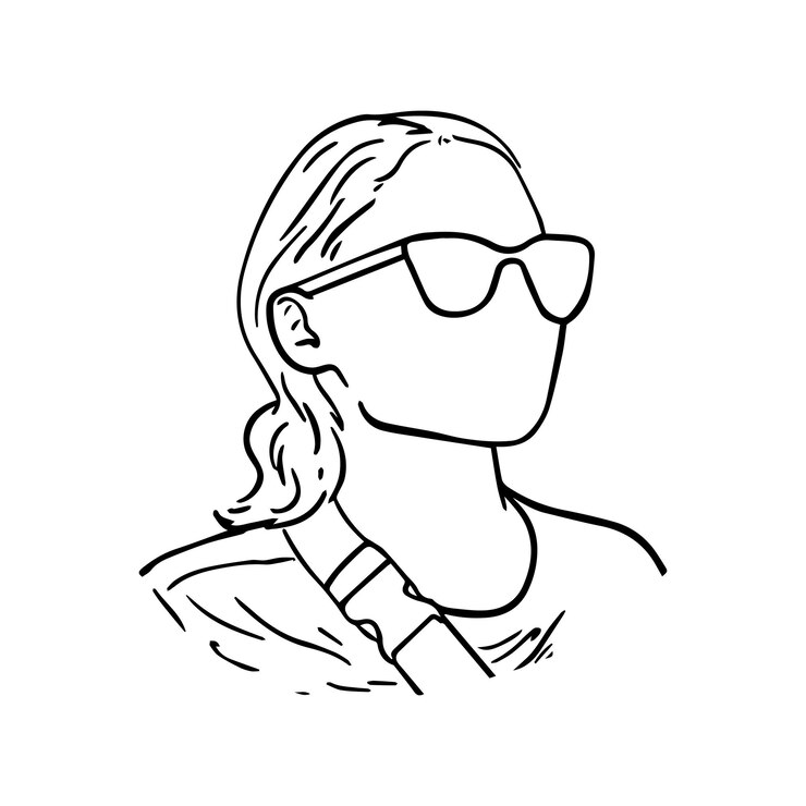 Premium Vector | Girl in glasses with short hair looking down doodle ... Premium Vector | Girl in glasses with short hair looking down doodle ...