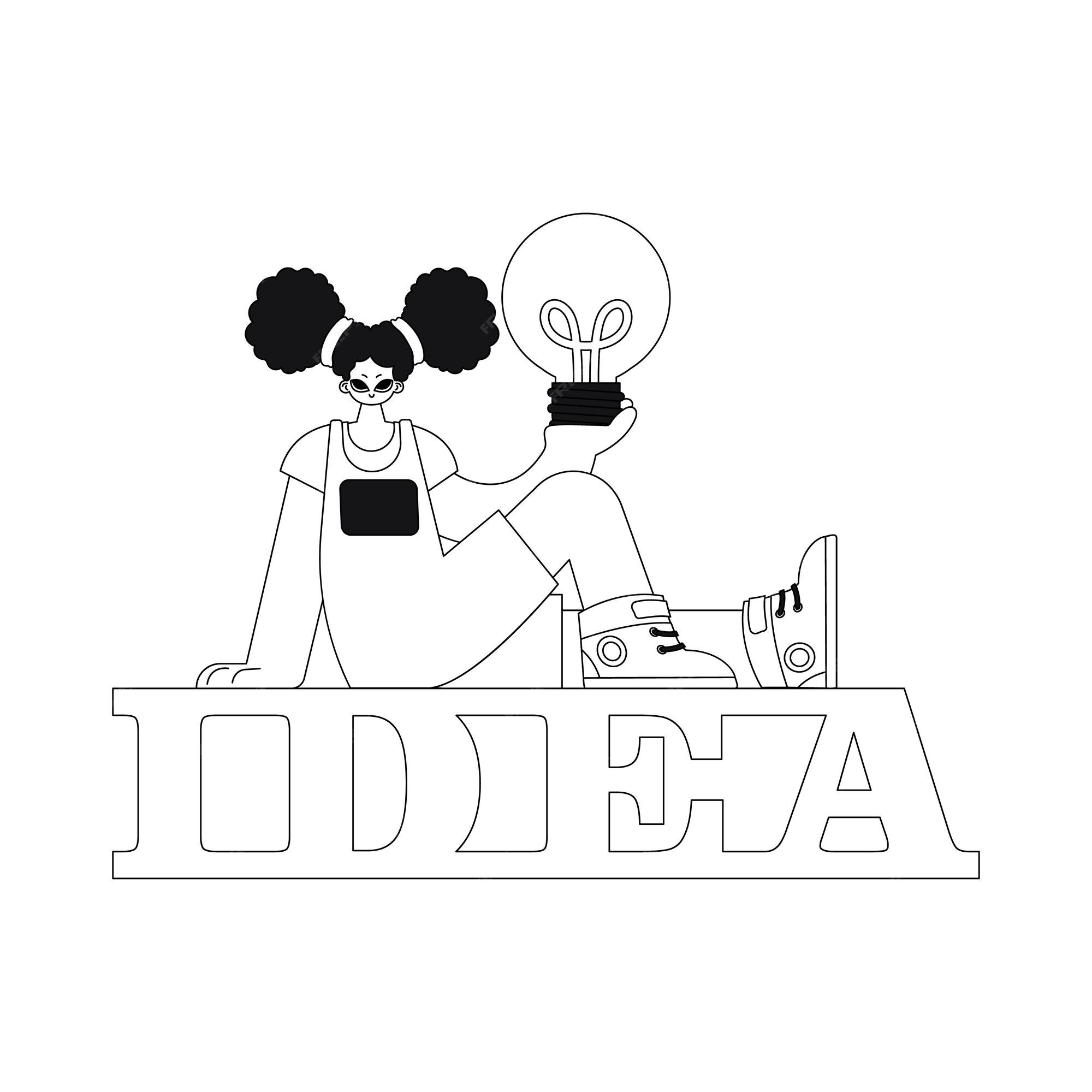 Premium Vector | Girl holds a light bulb, showing concept of ideas ... Premium Vector | Girl holds a light bulb, showing concept of ideas ...