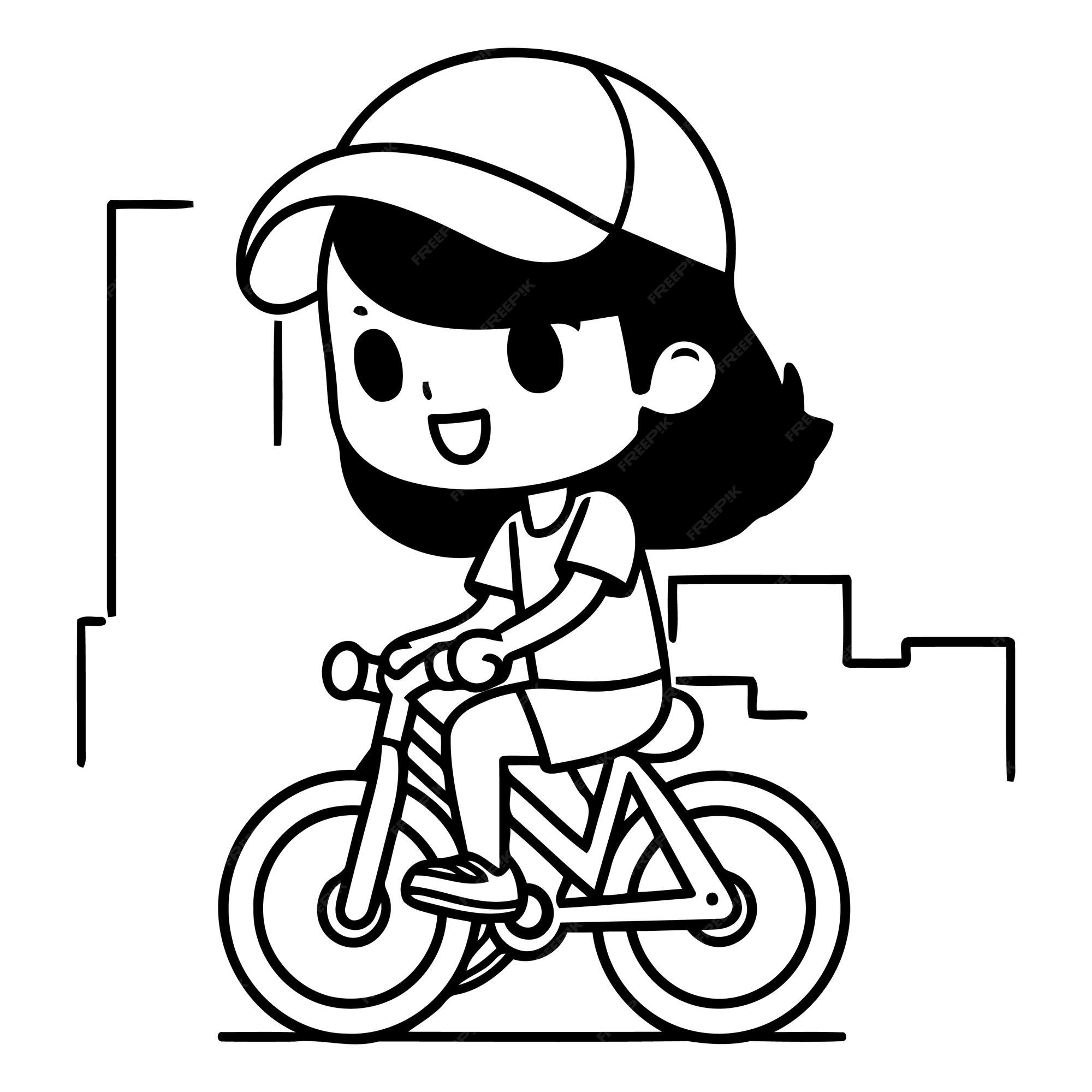 Premium Vector Girl Riding Bike In The City Cute Cartoon Vector Illustration
