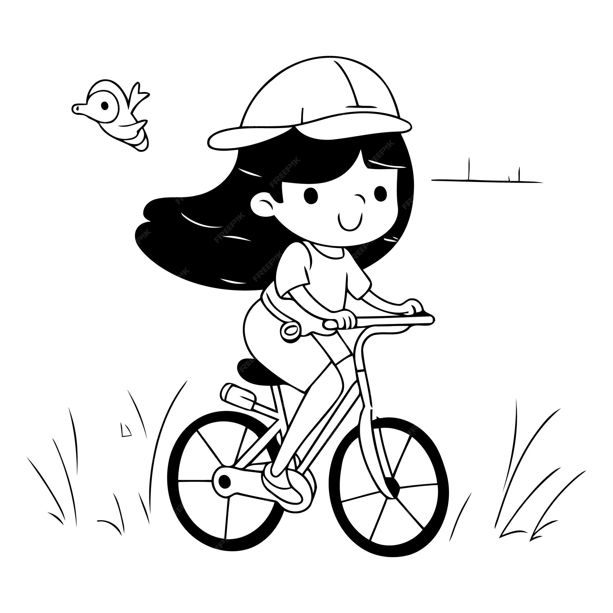 Premium Vector Girl Riding A Bike In The Park Cute Cartoon Vector Illustration