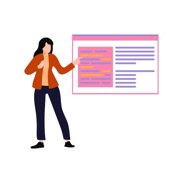 Premium Vector | Girl showing coding Premium Vector | Girl showing coding