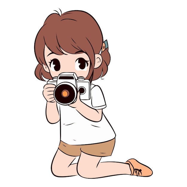 カートゥーンスタイルでカメラで写真を撮る女の子 | プレミアムベクター カートゥーンスタイルでカメラで写真を撮る女の子 | プレミアムベクター