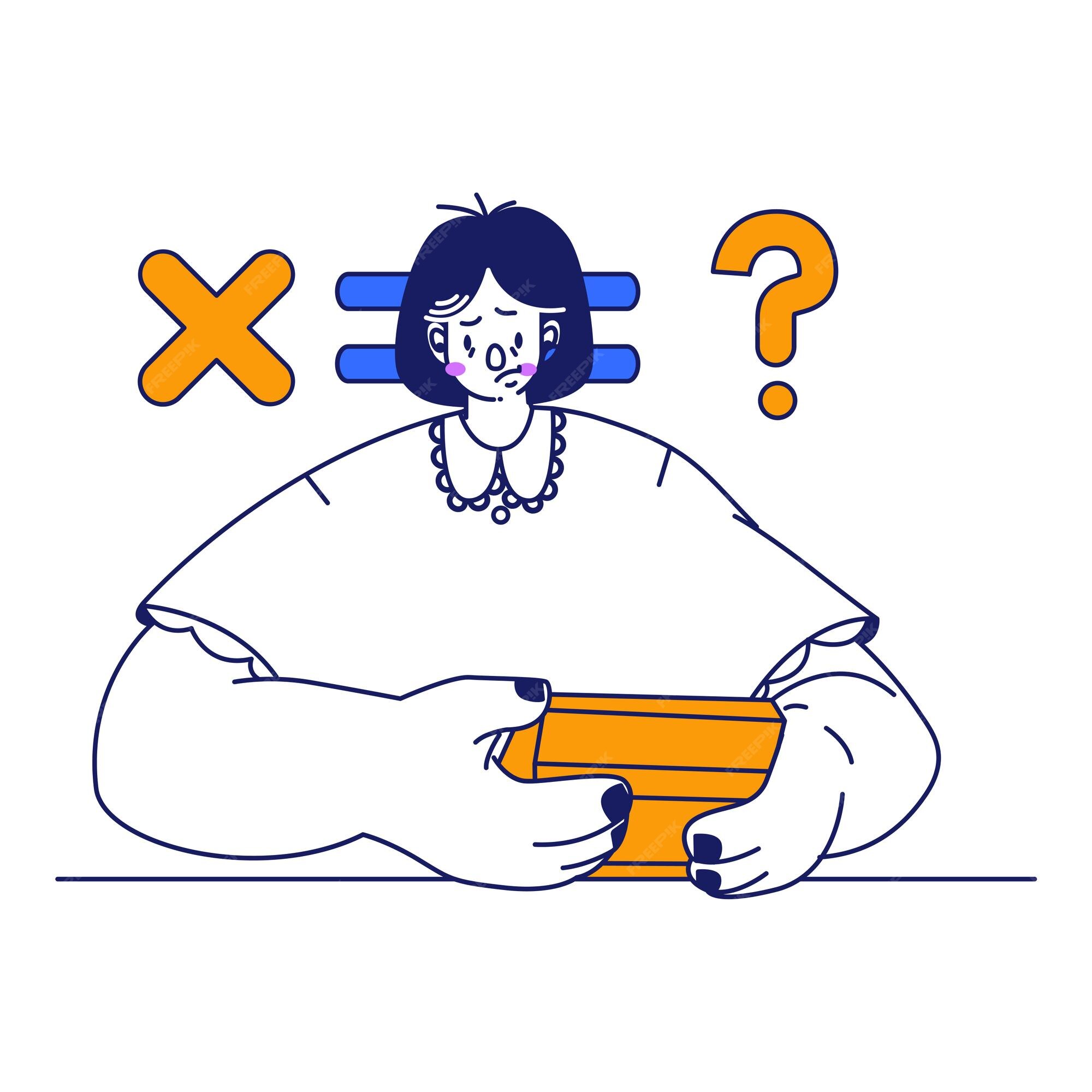 Premium Vector | Girl unable to solve an equation Premium Vector | Girl unable to solve an equation