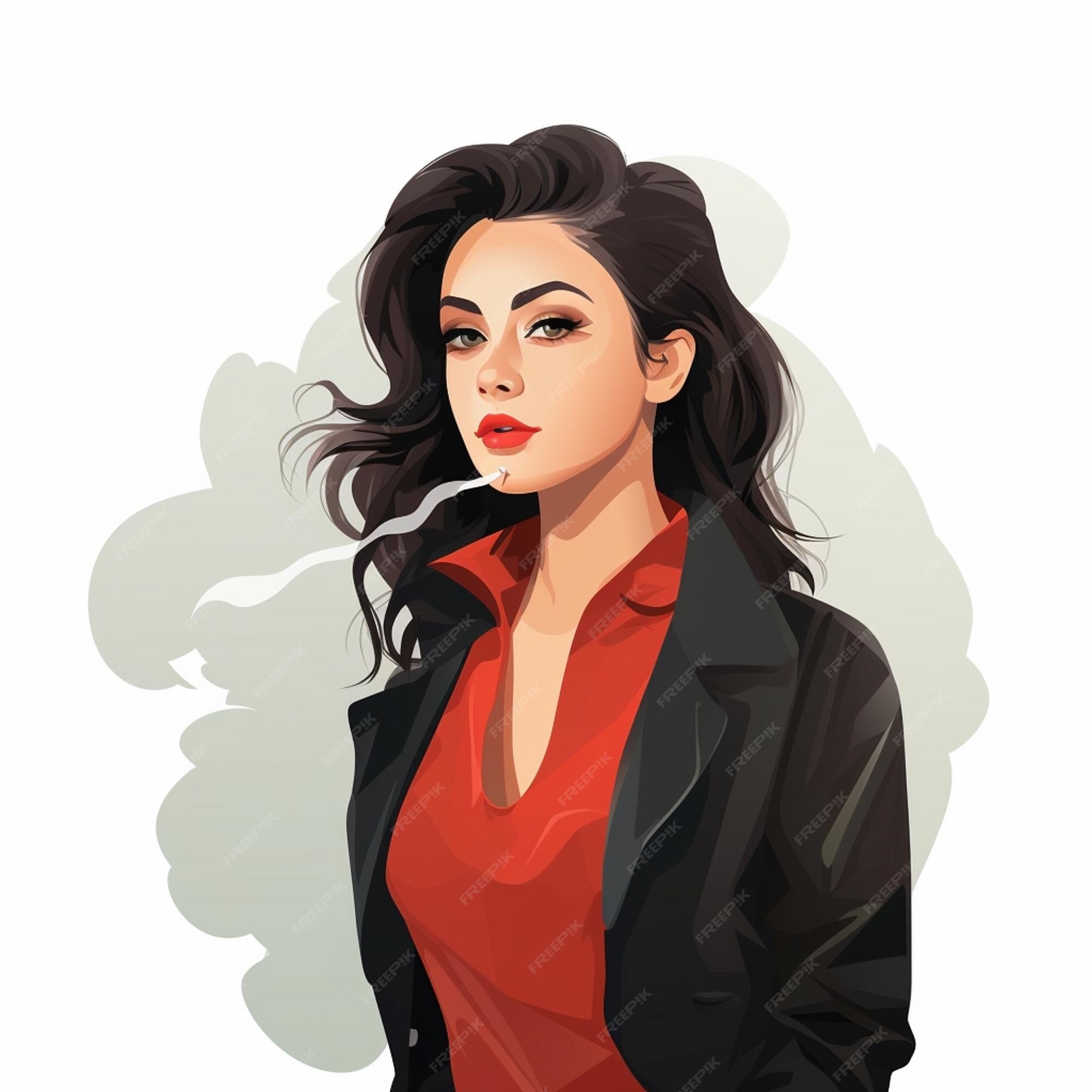 Premium Vector Girl Vector Illustration Woman Cigarette Smoke