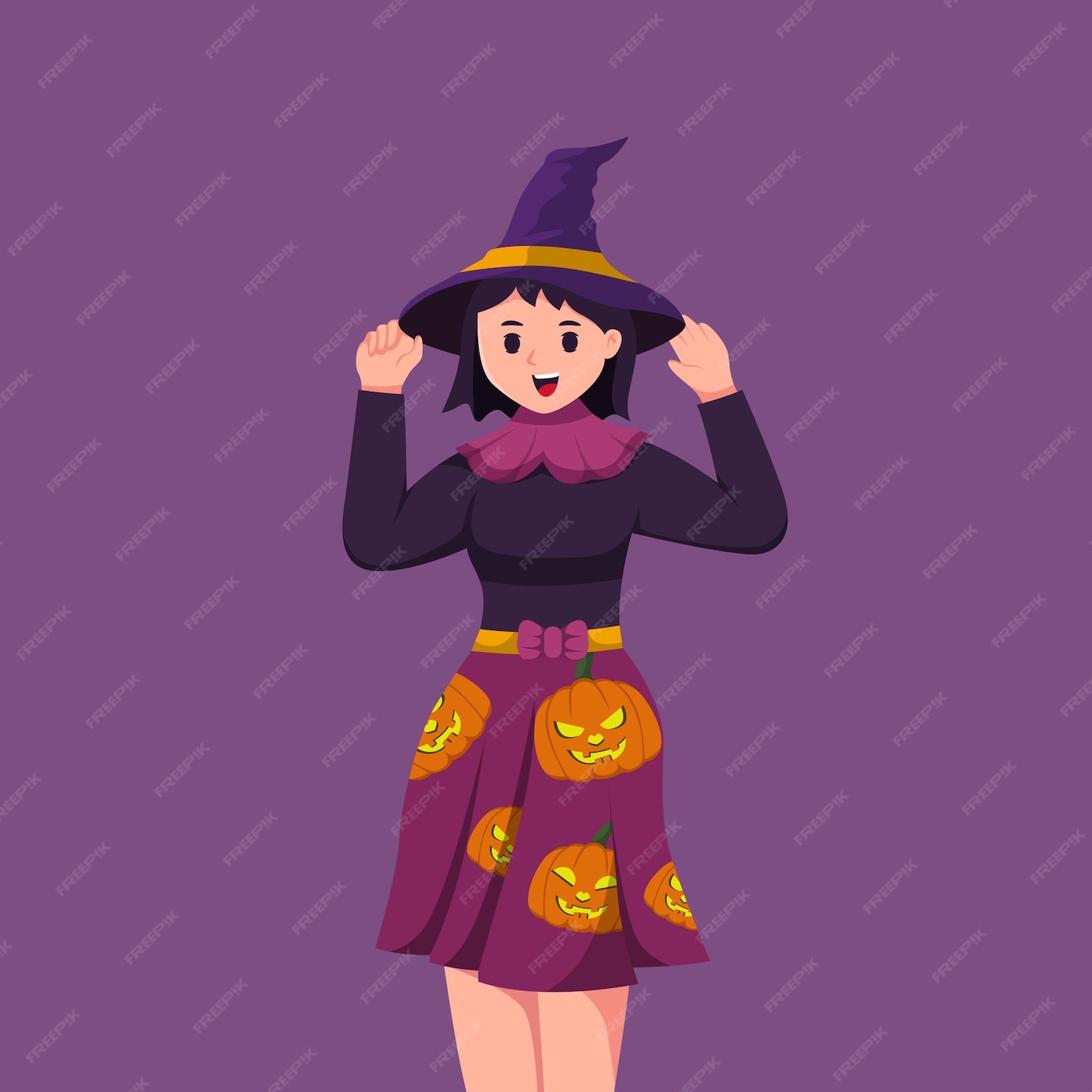 Premium Vector Girl Wearing Halloween Costume Character Design