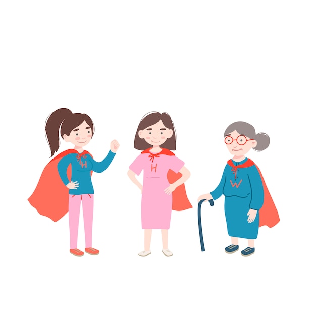Premium Vector Girl Woman And Old Woman Wear Superheroes Costume
