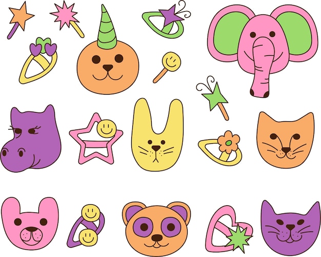 Premium Vector | Girly 90s set cute and groovy girly set with hairpins ... Premium Vector | Girly 90s set cute and groovy girly set with hairpins ...