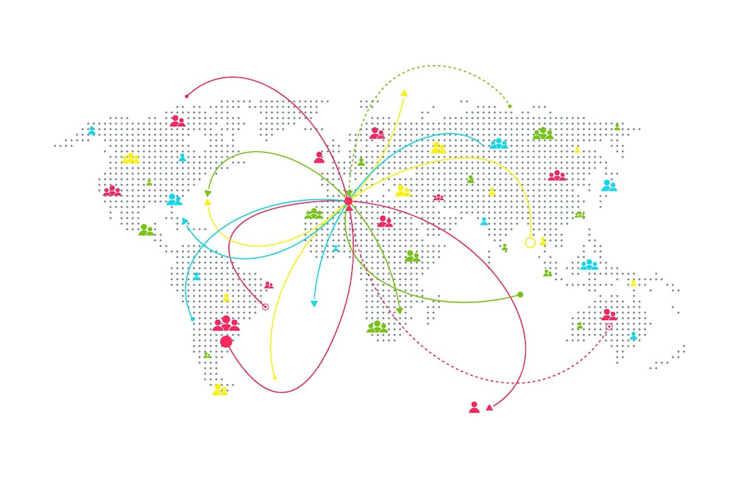 글로벌 네트워크 연결 개념입니다 빅 데이터 시각화 글로벌 컴퓨터 네트워크에서 소셜 네트워크 통신 인터넷 기술 사업 과학 벡터 일러스트 레이 션 프리미엄 벡터