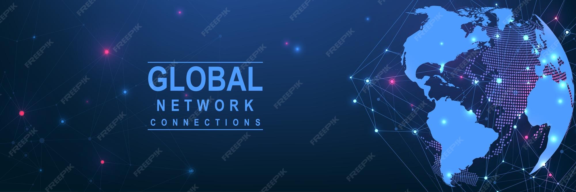 글로벌 네트워크 연결 개념 빅 데이터 시각화 글로벌 컴퓨터 네트워크의 소셜 네트워크 통신 인터넷 기술 비즈니스 과학 벡터 그림 프리미엄 벡터
