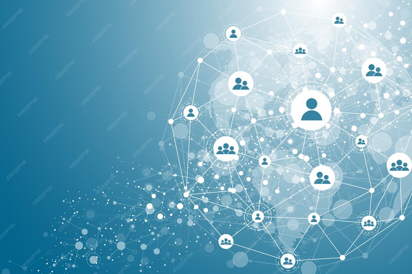 글로벌 네트워크 연결 개념입니다 빅 데이터 시각화 글로벌 컴퓨터 네트워크에서 소셜 네트워크 통신 인터넷 기술 사업 과학 벡터 일러스트 레이 션 프리미엄 벡터