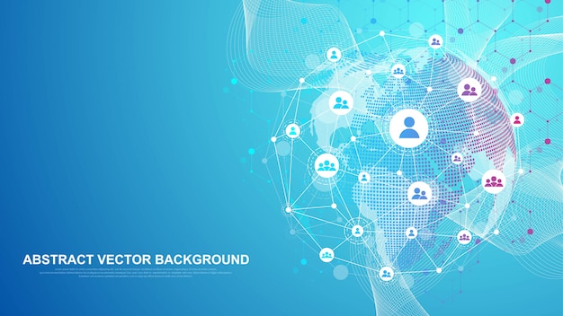 글로벌 네트워크 연결 개념 빅 데이터 시각화 글로벌 컴퓨터 네트워크의 소셜 네트워크 통신 인터넷 기술 사업 과학