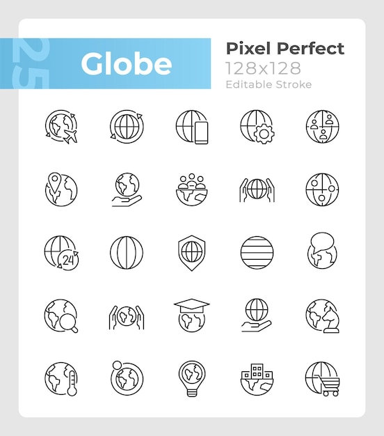 Premium Vector | Globe pixel perfect linear icons set Premium Vector | Globe pixel perfect linear icons set