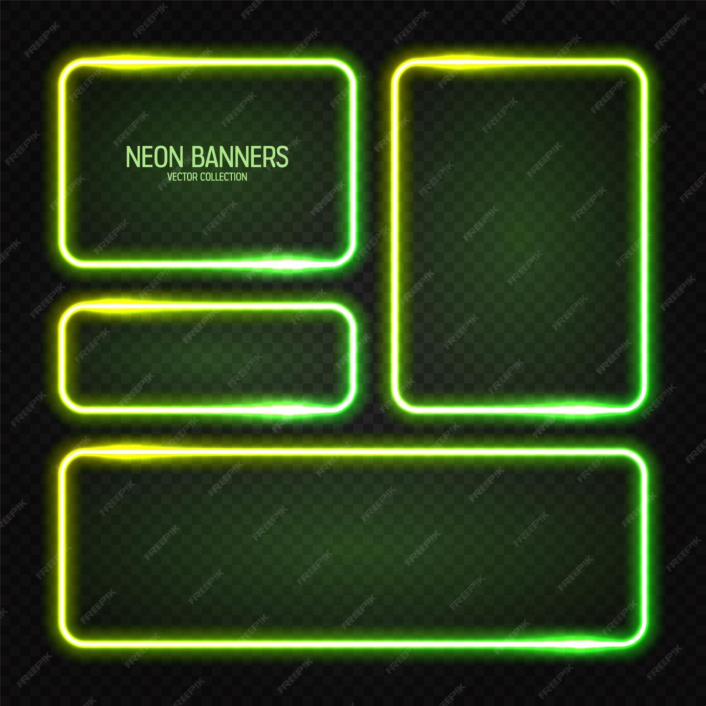 Premium Vector Glowing Neon Banners Illuminated Colorful Square Frames Shiny Vibrant Border