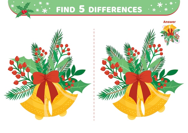 Premium Vector Golden Bells Christmas Find 5 Differences Game Flat