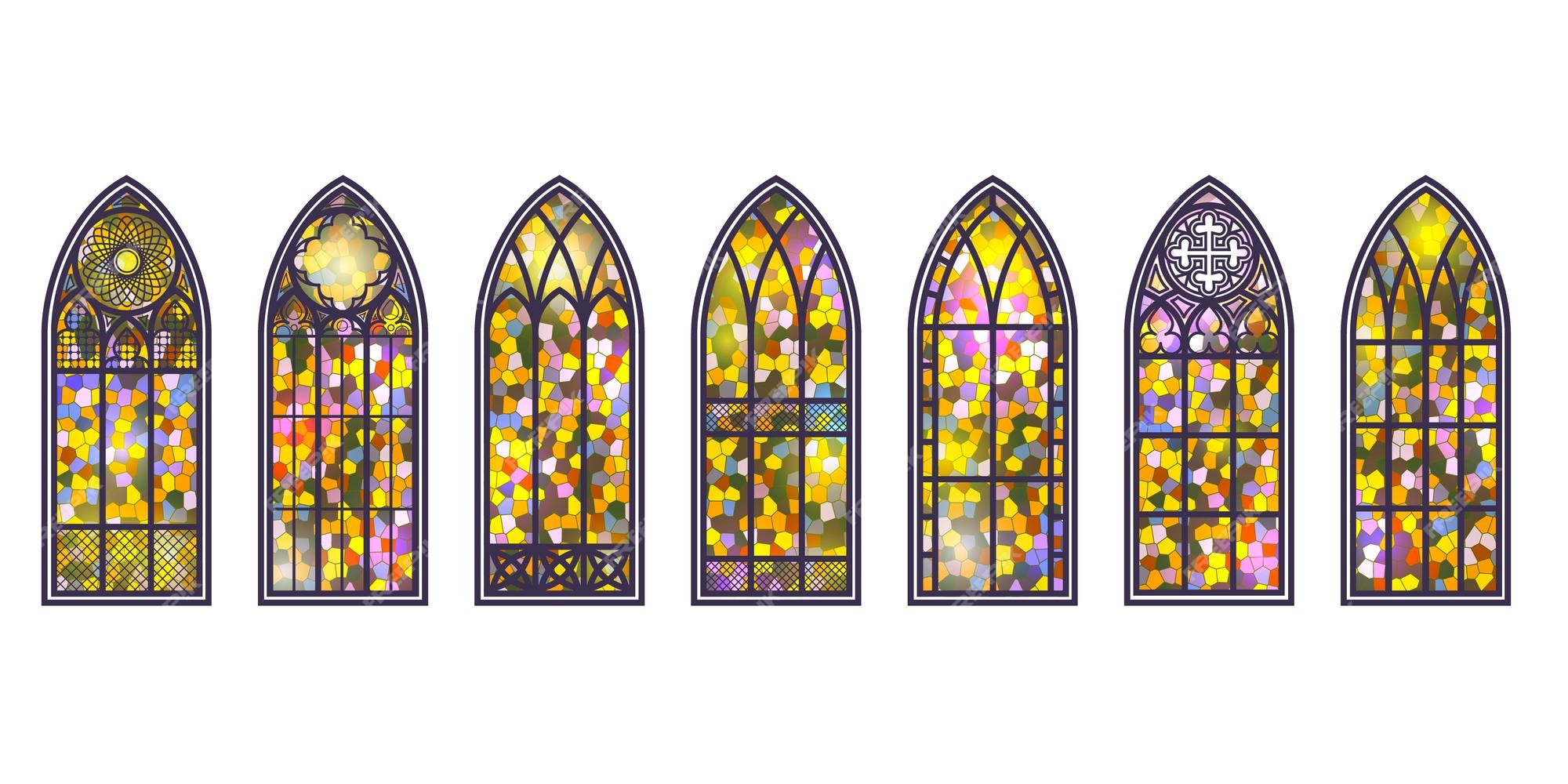 Premium Vector Gothic Windows Set Vintage Stained Glass Church Frames