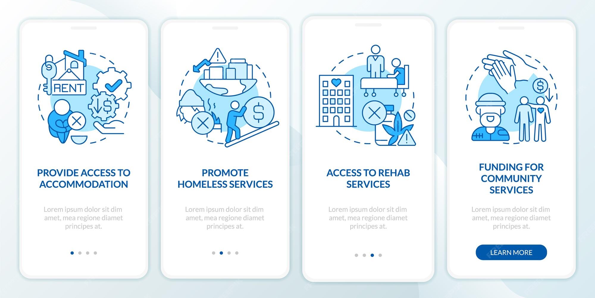 Premium Vector | Government supportive programs blue onboarding mobile ...