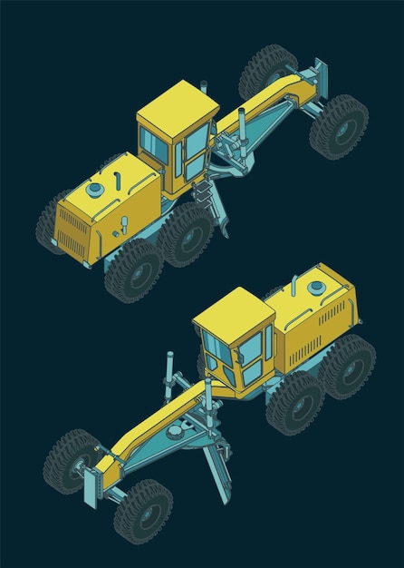 Premium Vector | Grader Isometric Color Drawings Premium Vector | Grader Isometric Color Drawings