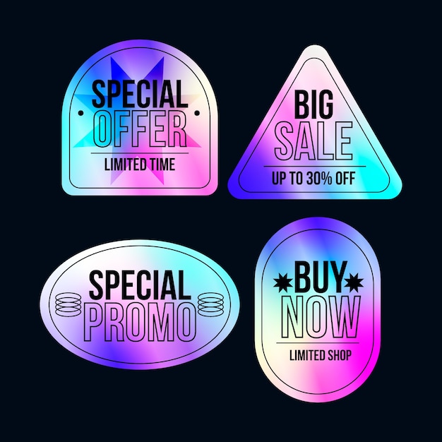 Premium Vector | Gradient holographic label set Premium Vector | Gradient holographic label set