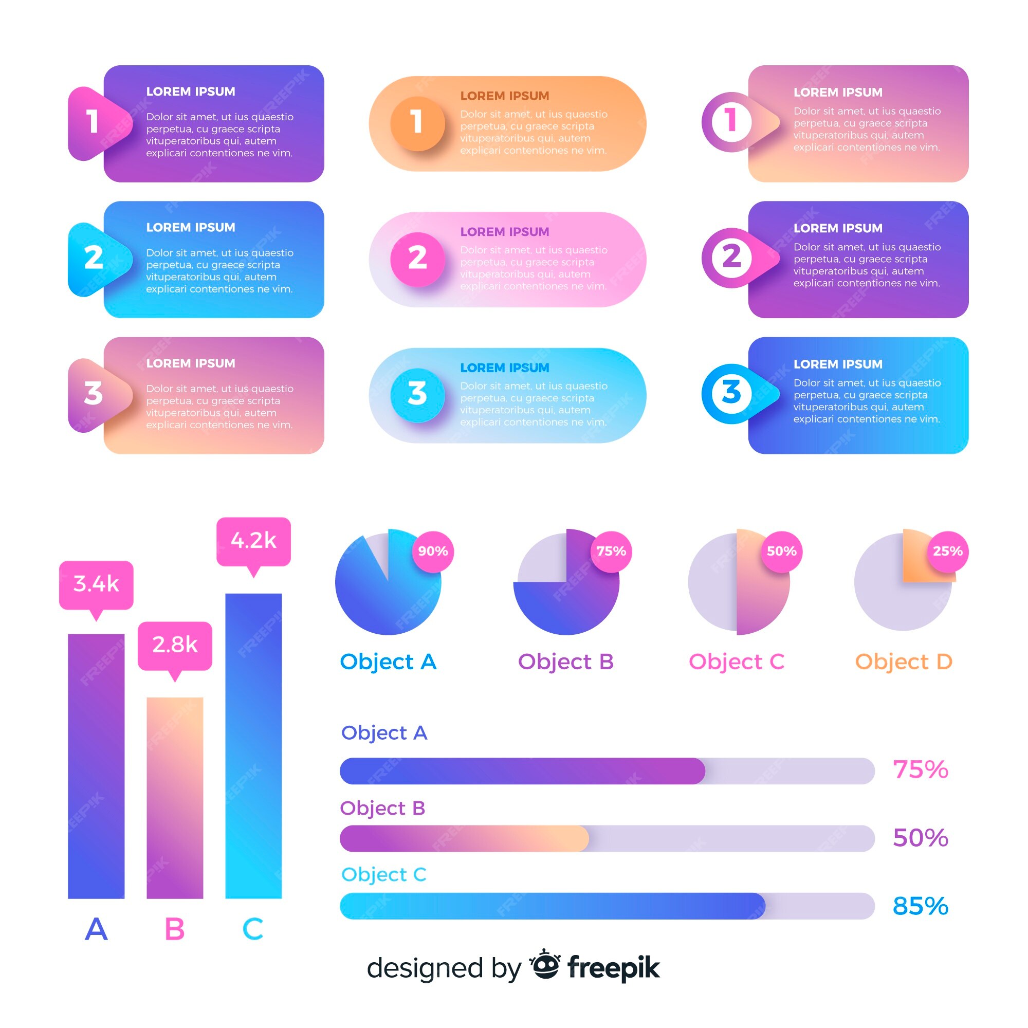 그라데이션 Infographic 요소 컬렉션 | 프리미엄 벡터 그라데이션 Infographic 요소 컬렉션 | 프리미엄 벡터