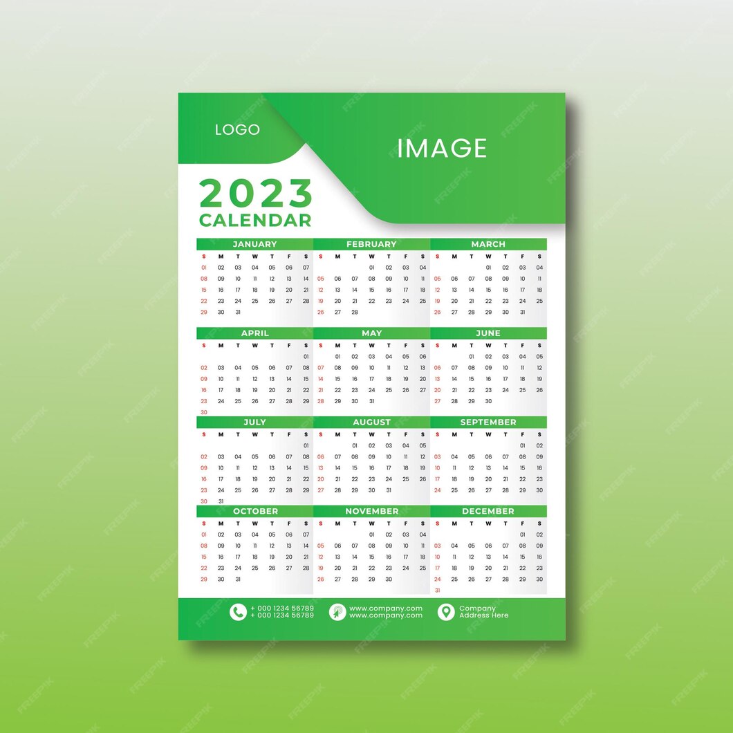 Premium Vector | Green Color simple 2023 calendar design template Premium Vector | Green Color simple 2023 calendar design template
