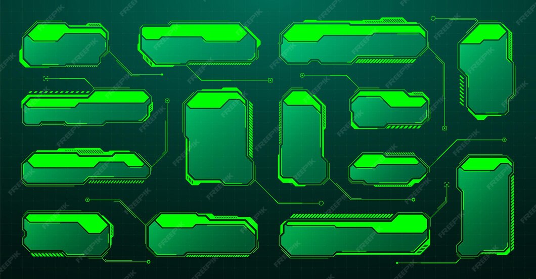 緑の未来的な Hud Ui 要素 Sf ユーザー インターフェイスのテキスト ボックスの吹き出し警告メッセージ フレーム情報ボックス