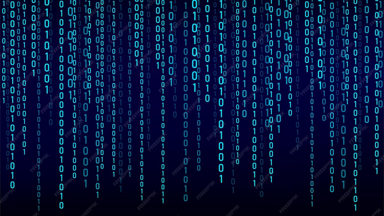 Green matrix background stream of binary code falling numbers on dark ...