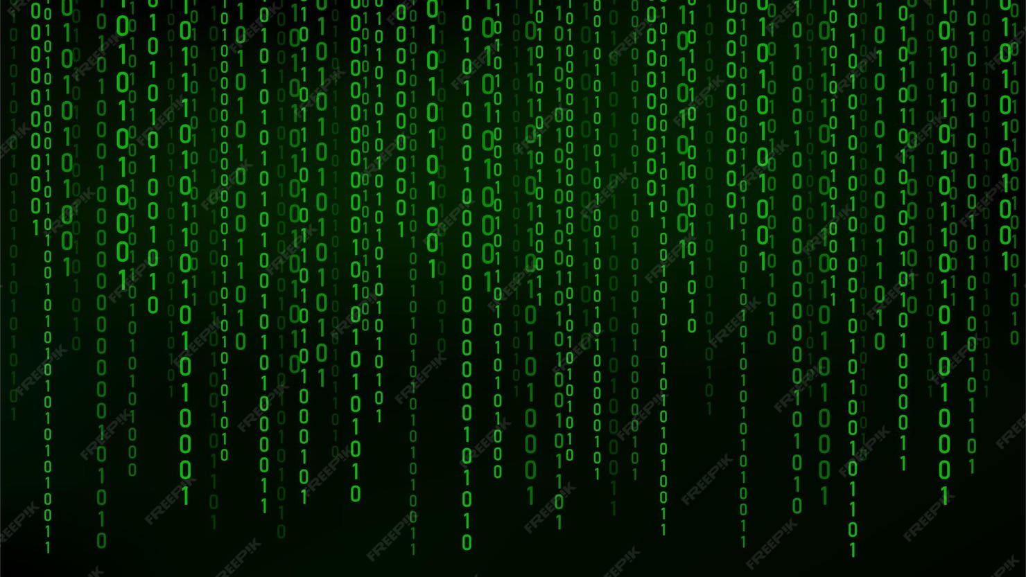 Premium Vector | Green matrix background stream of binary code falling numbers on dark backdrop ...
