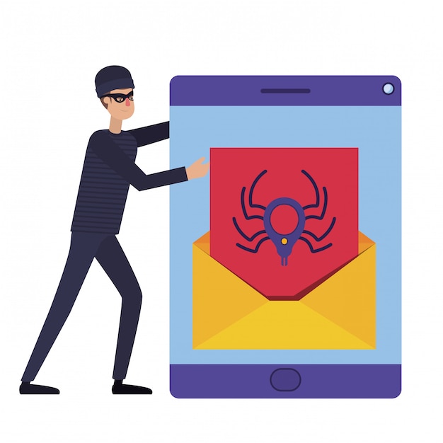 Premium Vector | Hacker stealing information avatar character Premium Vector | Hacker stealing information avatar character