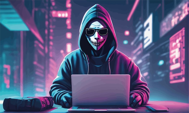 Premium Vector Hacker Using Cybersecurity Mask With Cyber Attack System Hacker Using